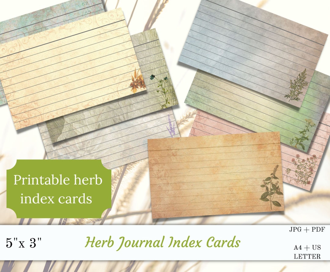 Printable Journal Index Cards, 3x5" Index Cards for Herb Journal ...