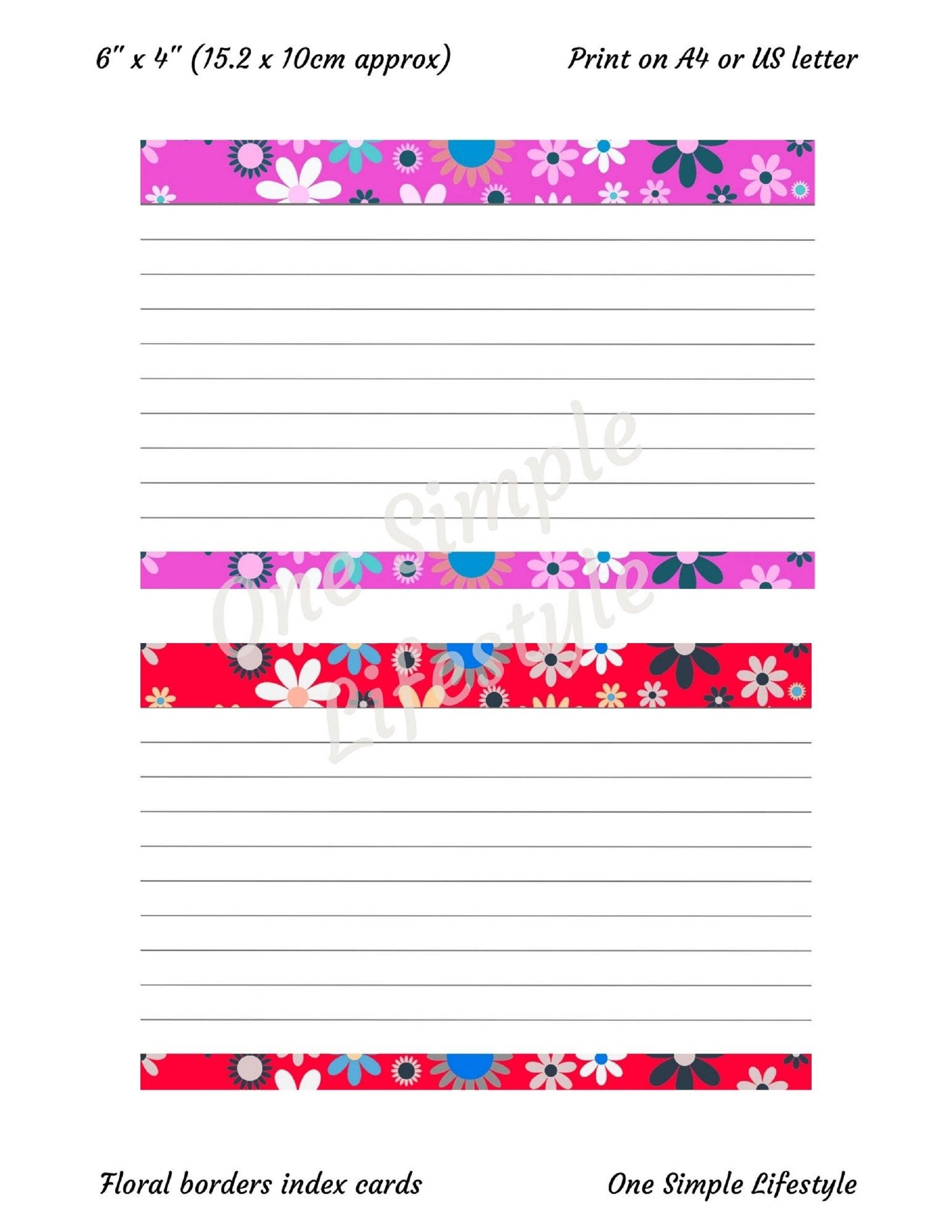 Index Cards Printable 6x4" and 5x3", Floral Border Task Cards, Set of 8 ...