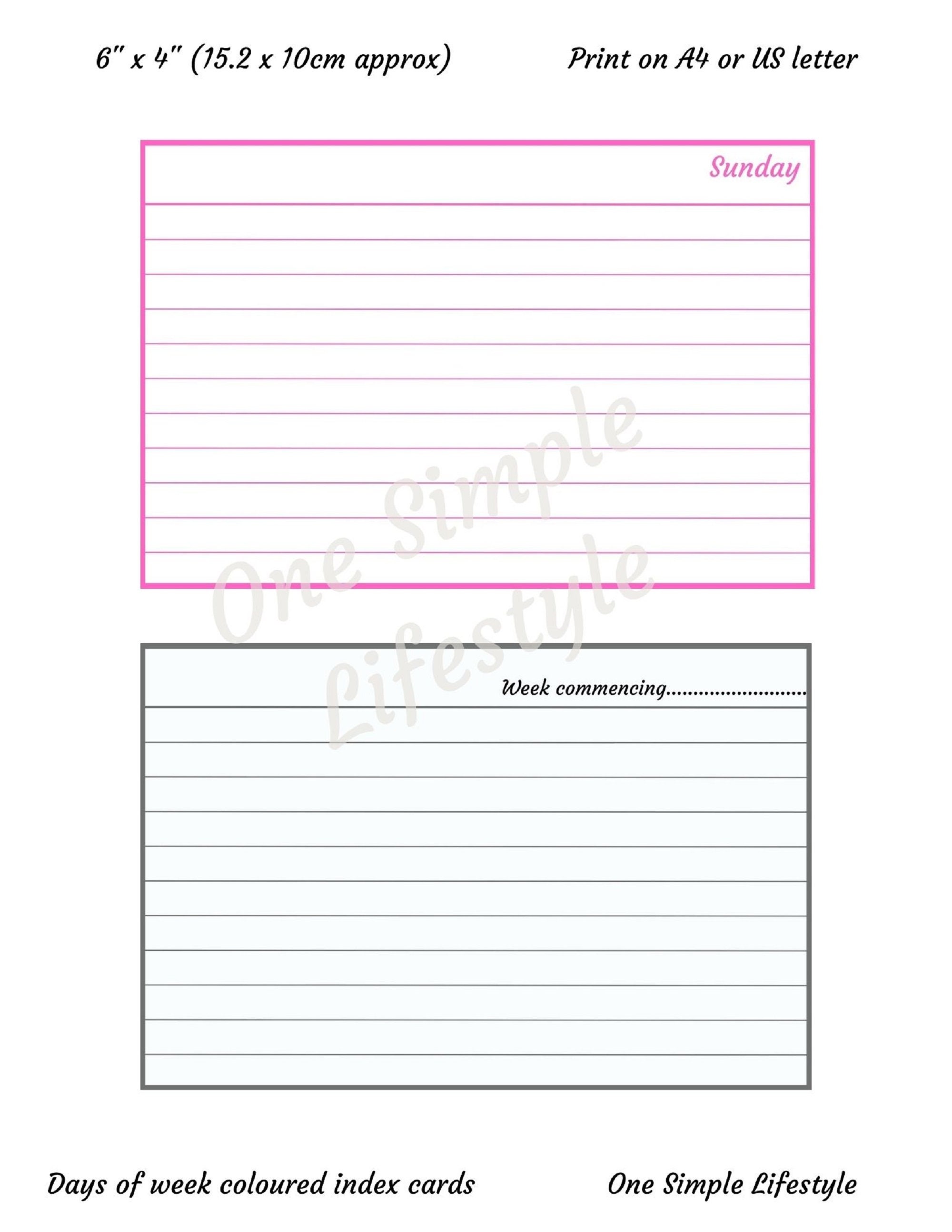 Printable Index Cards Days of the Week, 6"x4" Organisation Cards ...