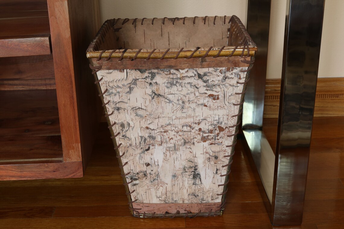 Handmade Wooden Birch Bark Rectangular Trash Can Handcrafted | Etsy