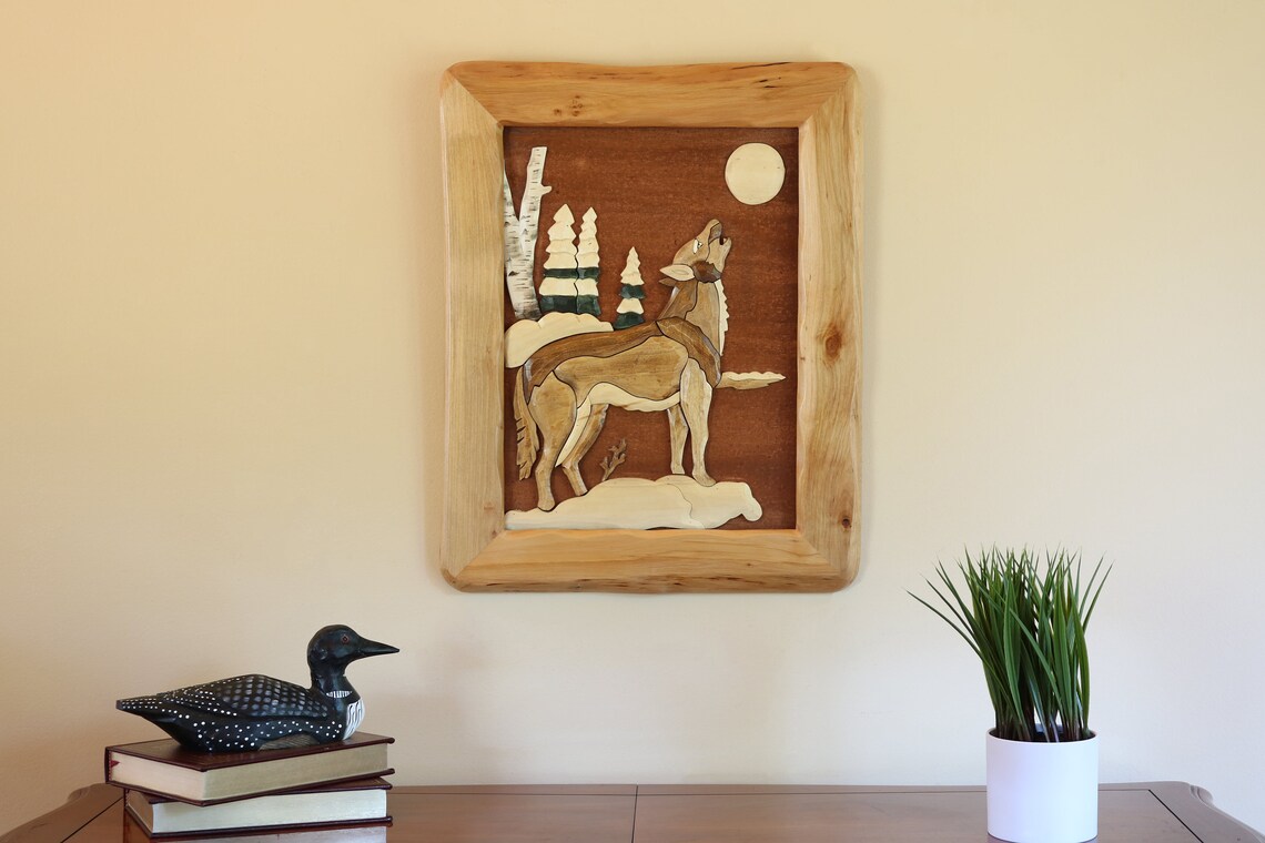 Wolf Howling Intarsia Wall Art Wolf Howling Intarsia Wood - Etsy