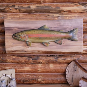 Rainbow Trout Intarsia Wall Art, Rainbow Trout Wood Art, Handcrafted ...