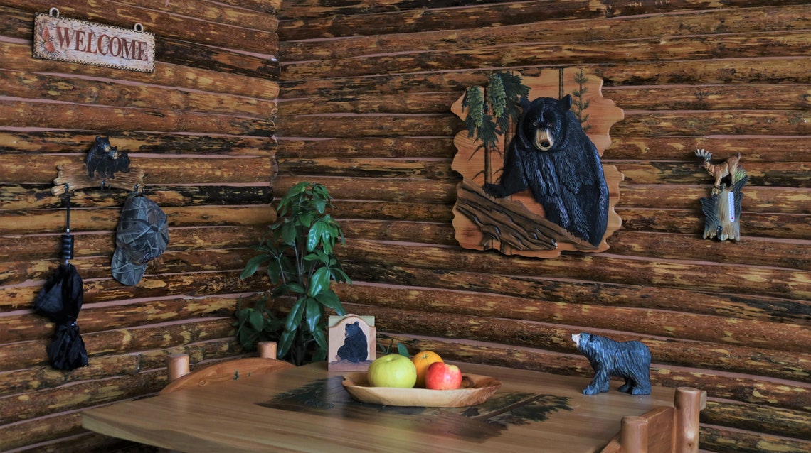 Bear on Log Intarsia Wood Wall Art Bear on Log Wood Art Bear | Etsy