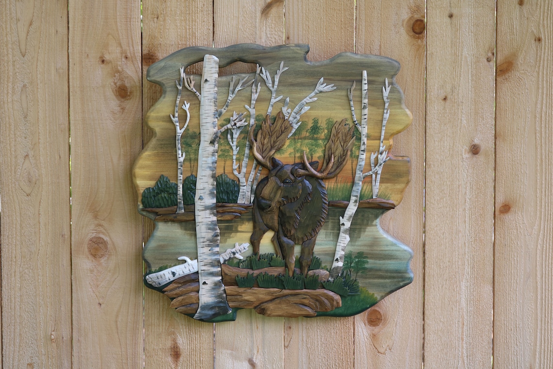 Moose Along the Lake Intarsia Wood Wall Art Moose Along the - Etsy