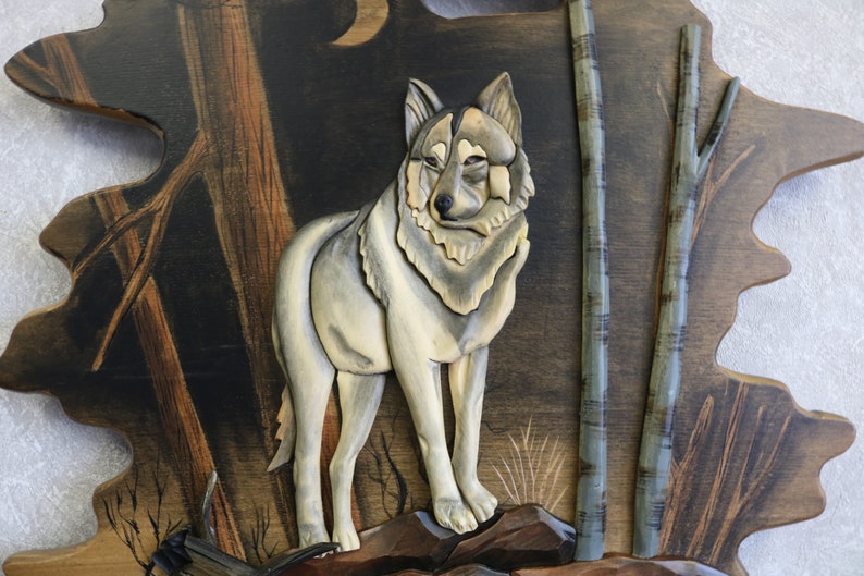 Handcrafted White Wolf Intarsia Wood Wall Hanging - Etsy