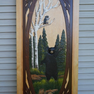 Bear Waving Pine Door, Handmade Bear Pine Door, Handcrafted Pine Door ...