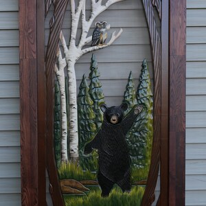 Bear Waving Screen Door, Bear Pine Screen Door, Handmade Bear Screen ...