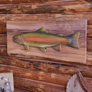 Rainbow Trout Intarsia Wall Art, Rainbow Trout Wood Art, Handcrafted ...