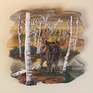 Moose Along the Lake Intarsia Wood Wall Art, Moose Along the Lake ...