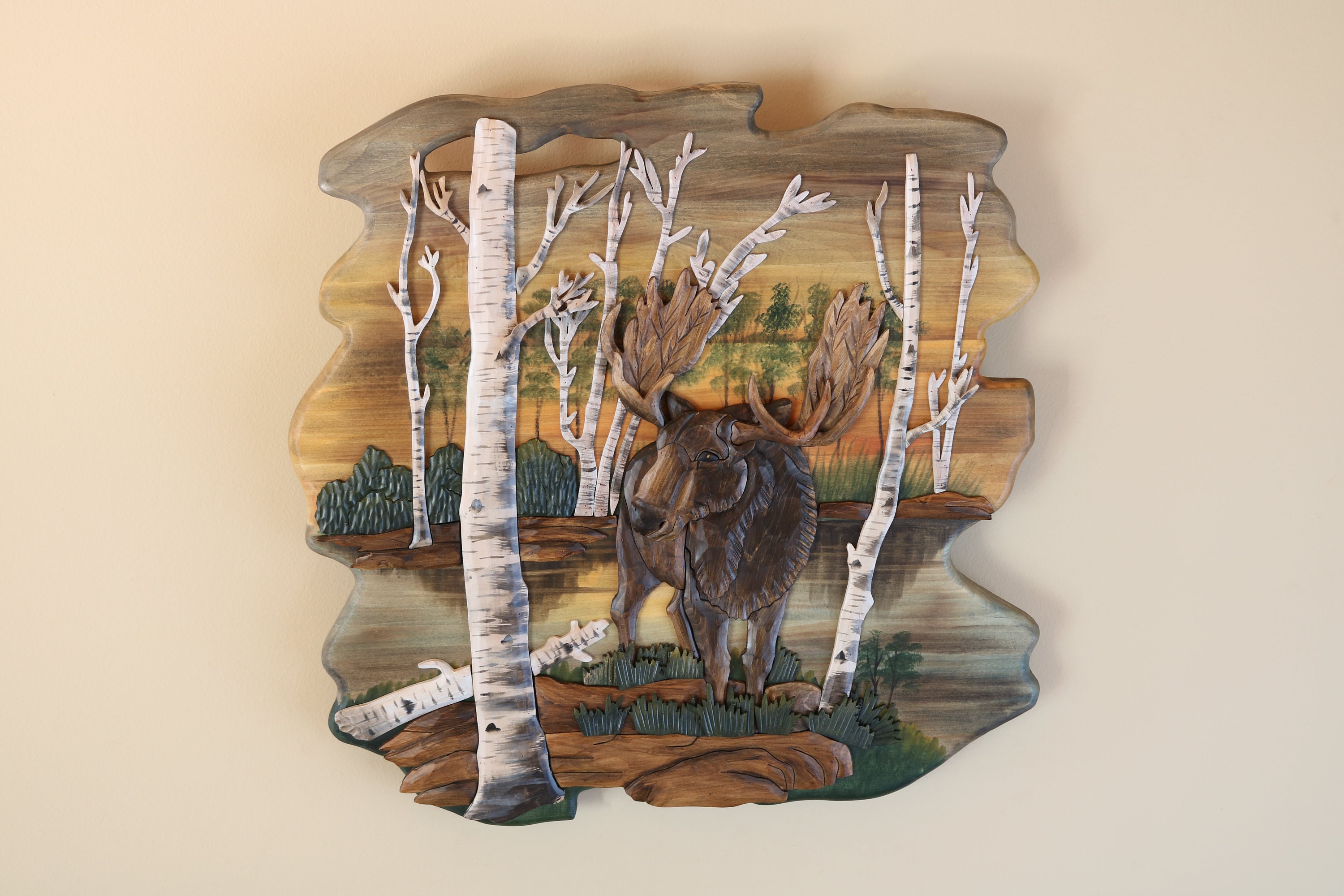 Moose Along the Lake Intarsia Wood Wall Art Moose Along the - Etsy