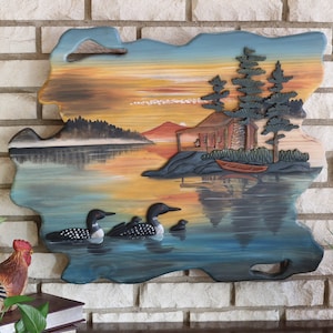 Loon Family Wood Wall Art, Loon Family Wood Art, Loon Family Intarsia ...