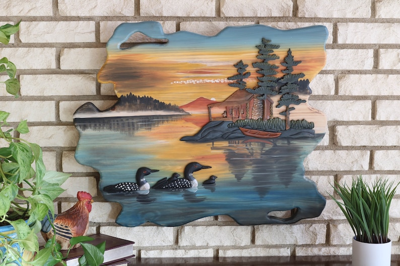 Loon Family Wood Wall Art, Loon Family Wood Art, Loon Family Intarsia ...