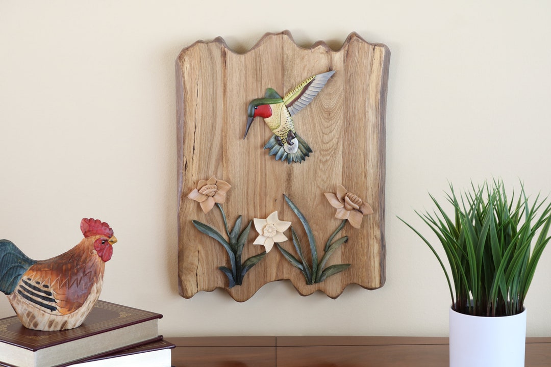 Hummingbird Flying Intarsia Wall Art, Handcrafted Hummingbird Wall Art ...