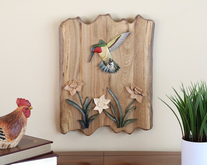 Hummingbird Flying Intarsia Wall Art, Handcrafted Hummingbird Wall Art ...