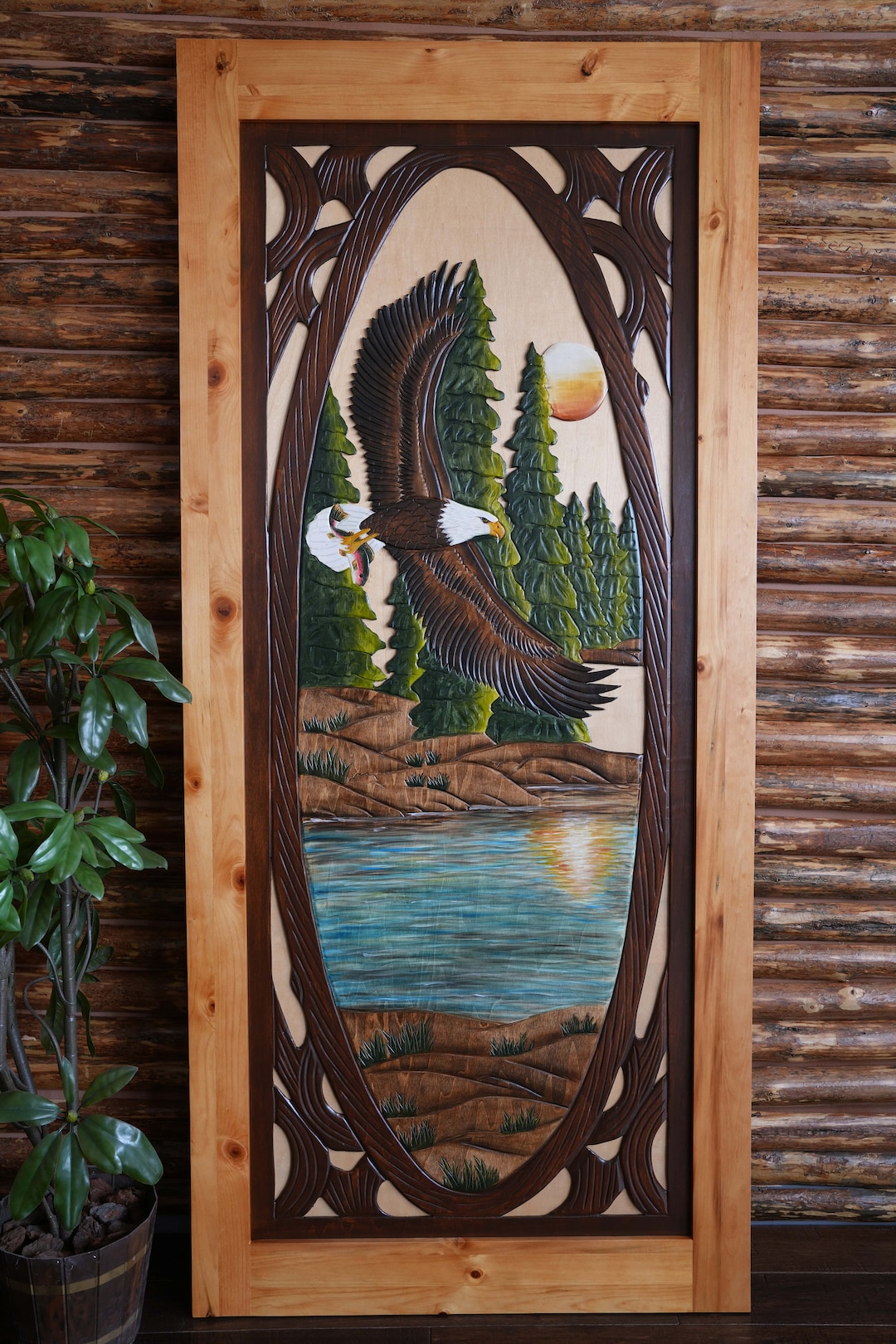 Eagle Pine Door, Handmade Eagle Pine Door, Handcrafted Pine Door, Eagle ...