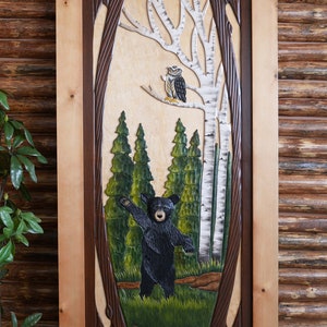 Bear Waving Pine Door, Handmade Bear Pine Door, Handcrafted Pine Door ...