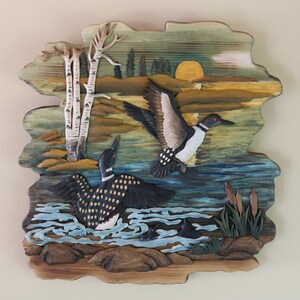 Swimming Loons Wood Wall Art, Swimming Loons Wood Art, Swimming Loons ...