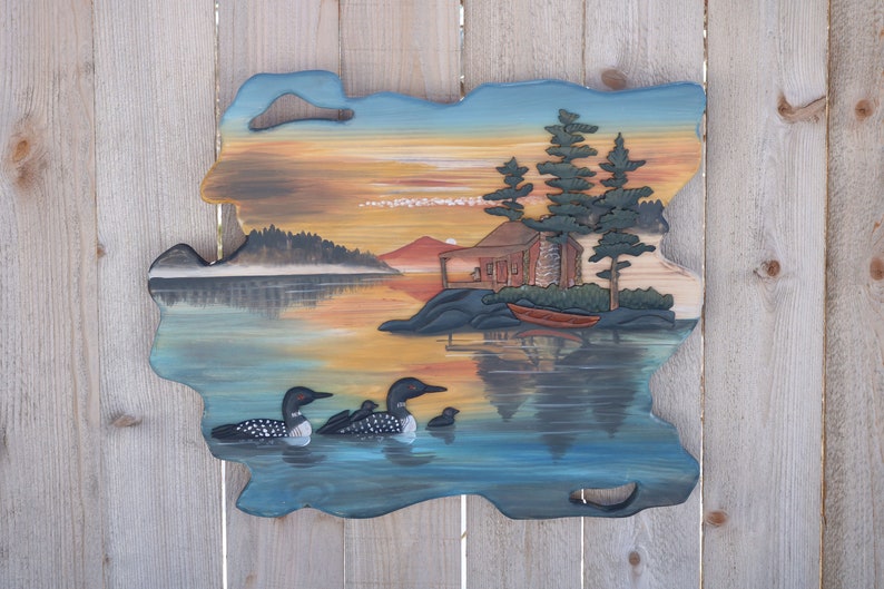 Loon Family Wood Wall Art, Loon Family Wood Art, Loon Family Intarsia ...