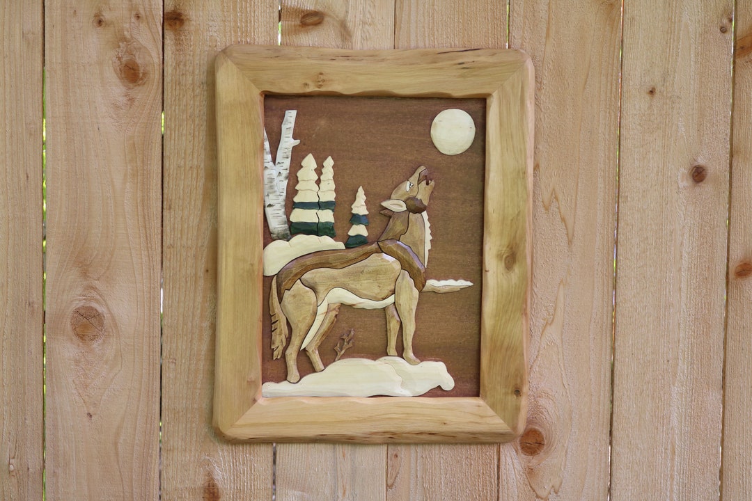 Wolf Howling Intarsia Wall Art, Wolf Howling Intarsia Wood Art, Howling ...