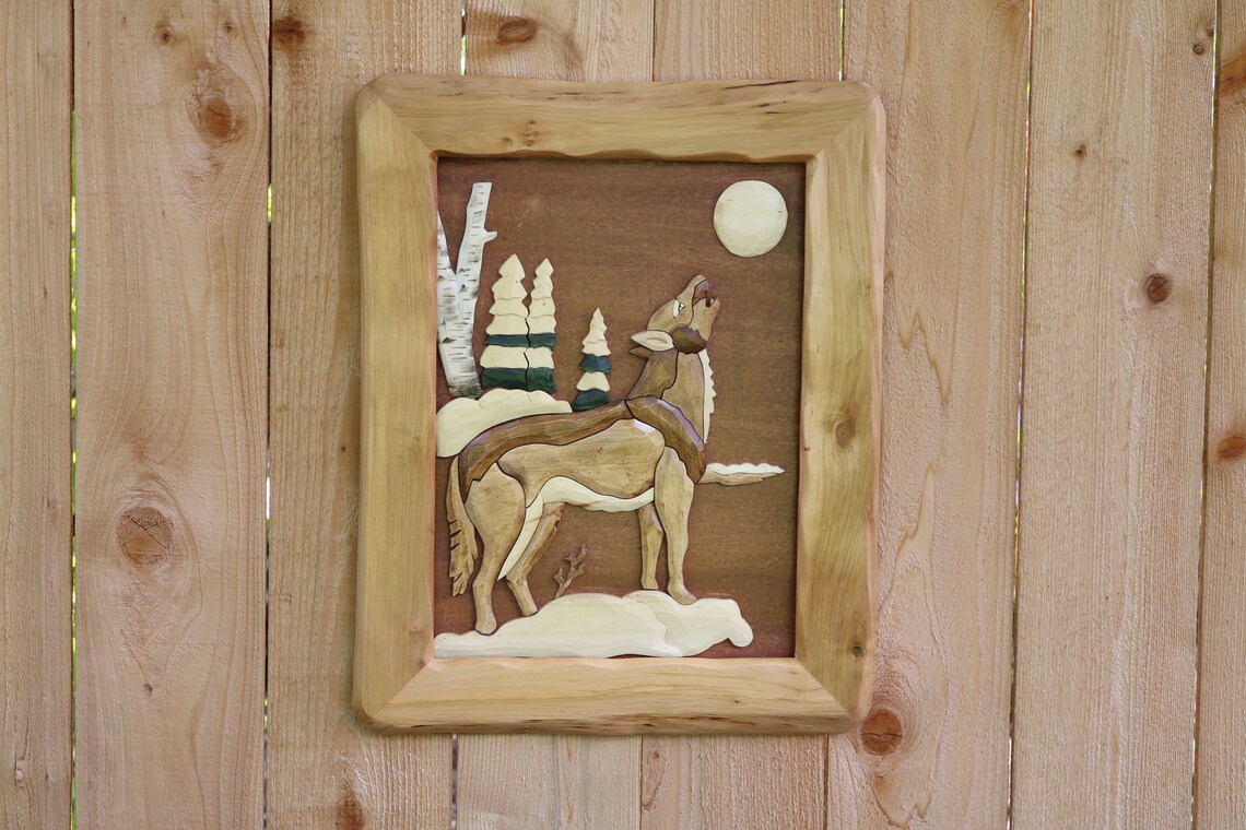 Wolf Howling Intarsia Wall Art Wolf Howling Intarsia Wood - Etsy