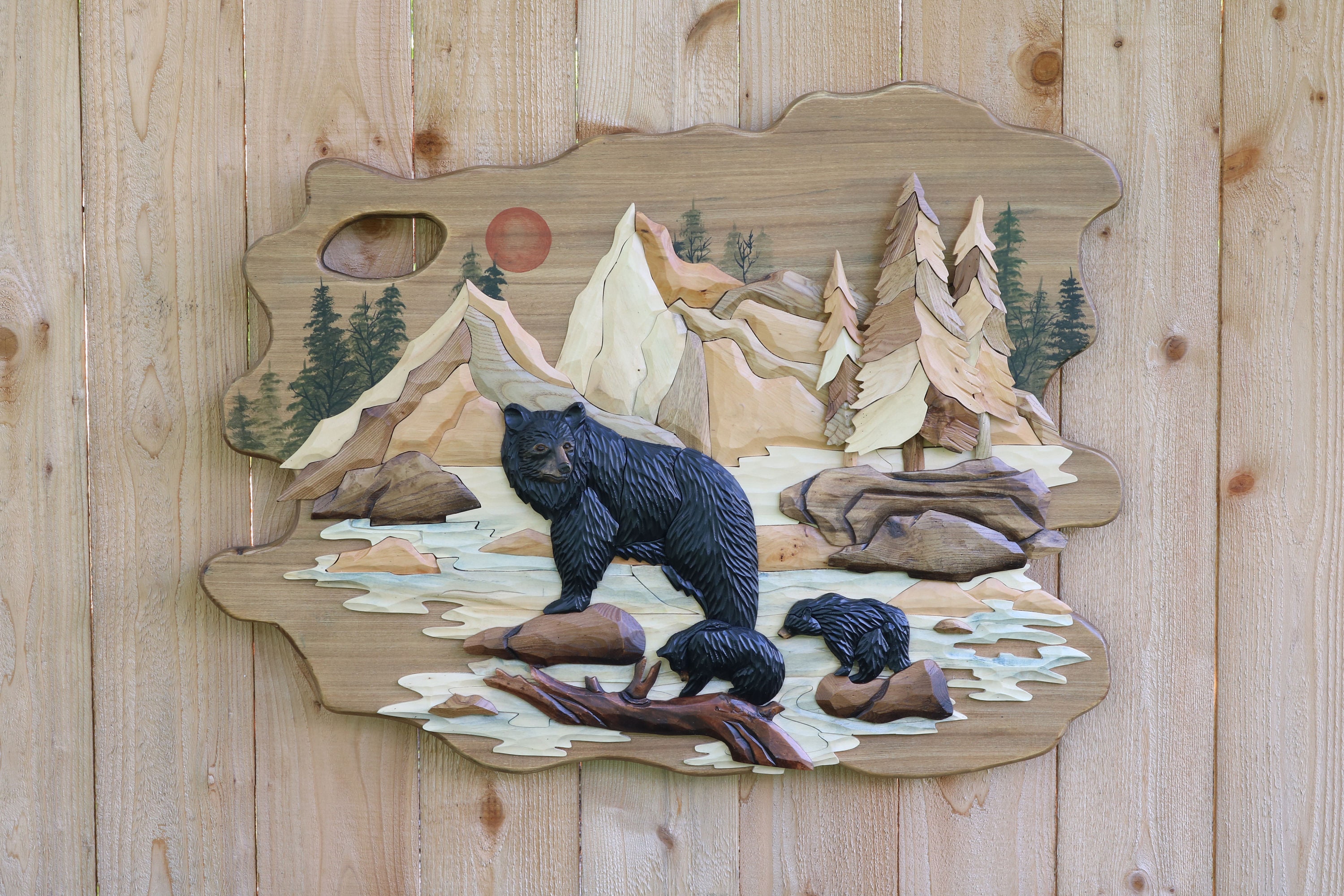 Bear Family in the River Intarsia Wood Wall Art Bear Family - Etsy