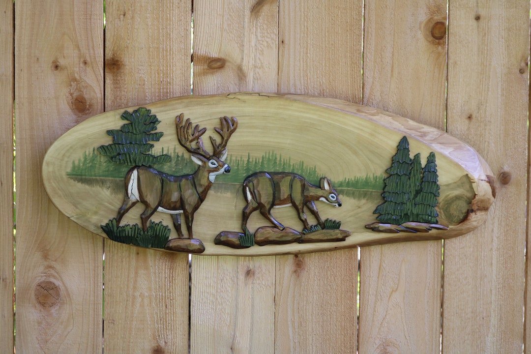 Deer Family Intarsia Wood Wall Art, Deer Family Intarsia Wood Art, Deer ...