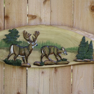 Deer Family Intarsia Wood Wall Art, Deer Family Intarsia Wood Art, Deer ...