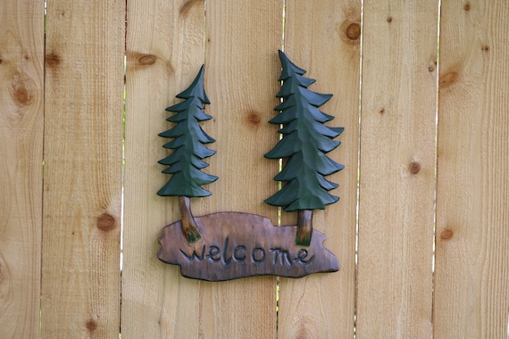 Welcome Pine Trees Wood Wall Art Welcome Pine Trees Wood Art | Etsy