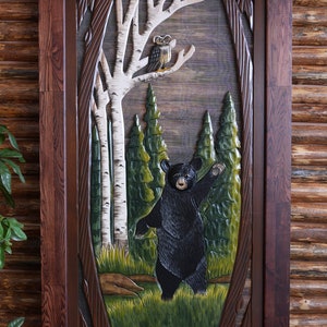 Bear Waving Screen Door, Bear Pine Screen Door, Handmade Bear Screen ...