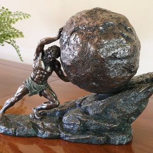 Sisyphus and the Eternal Boulder, Bronze Sisyphus Statue, Greek ...