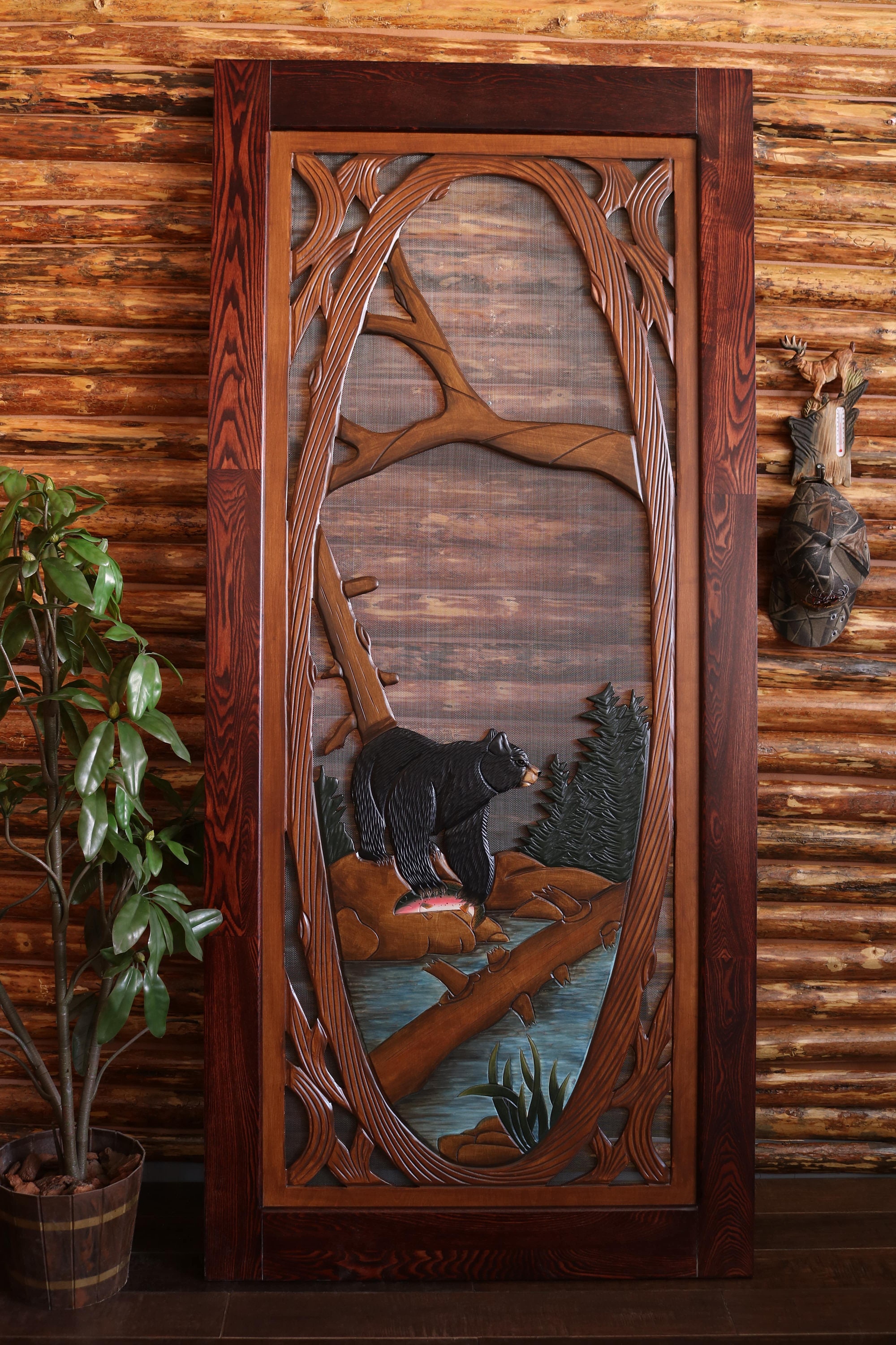 Rustic Bear and Fish Decorative Pine Screen Door for Cabin - Etsy