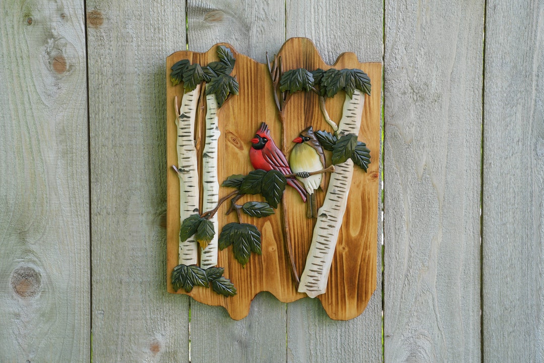 Cardinals Intarsia Wall Art, Handcrafted Cardinals Wall Art, Birds Home ...