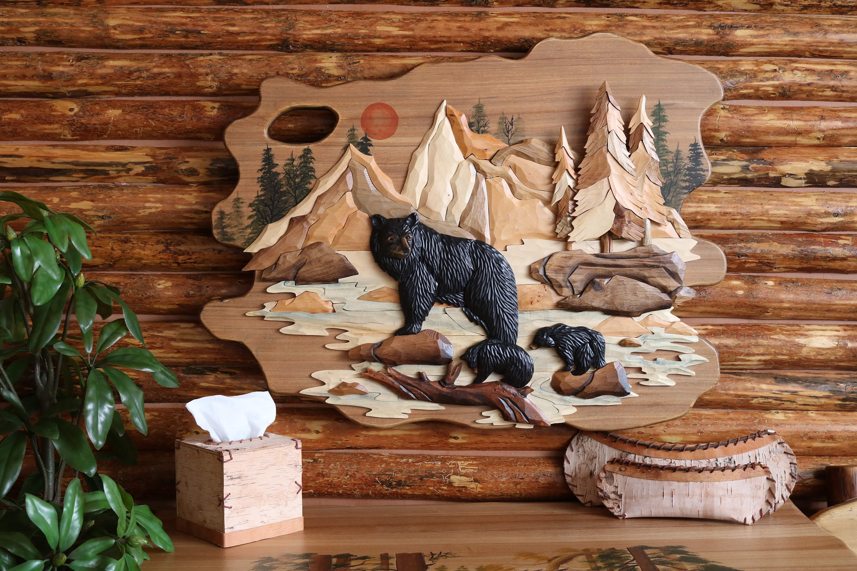 Bear Family in the River Intarsia Wood Wall Art Bear Family - Etsy