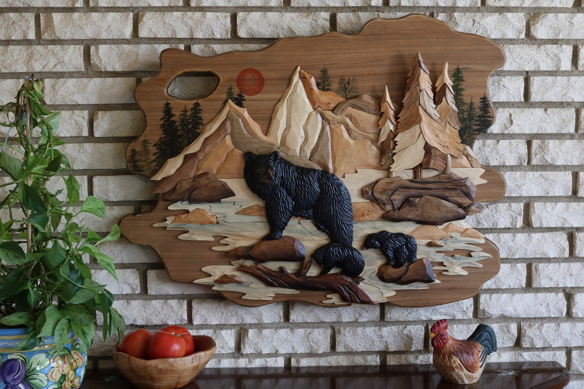 Bear Family in the River Intarsia Wood Wall Art Bear Family - Etsy