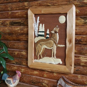 Wolf Howling Intarsia Wall Art, Wolf Howling Intarsia Wood Art, Howling ...