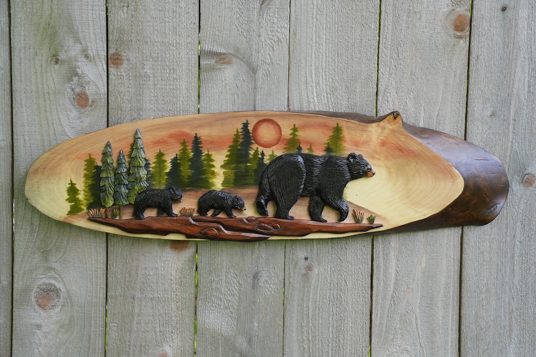 Bear Family in the Forest Intarsia Wood Wall Art, Bear Family Walking ...