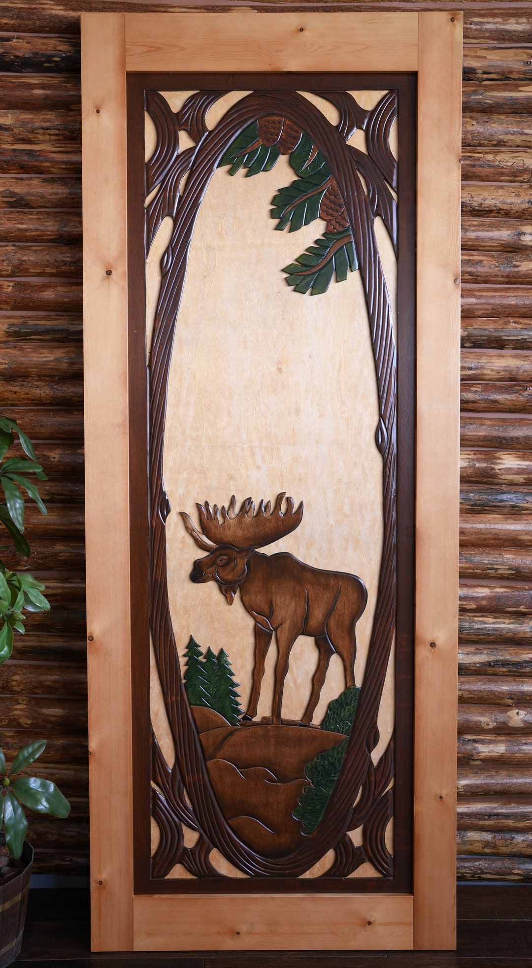 Moose Pine Door, Handmade Moose Pine Door, Handcrafted Pine Door, Moose ...