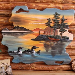 Loon Family Wood Wall Art, Loon Family Wood Art, Loon Family Intarsia ...