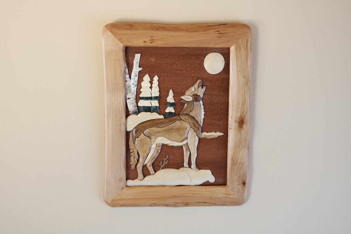 Wolf Howling Intarsia Wall Art, Wolf Howling Intarsia Wood Art, Howling ...