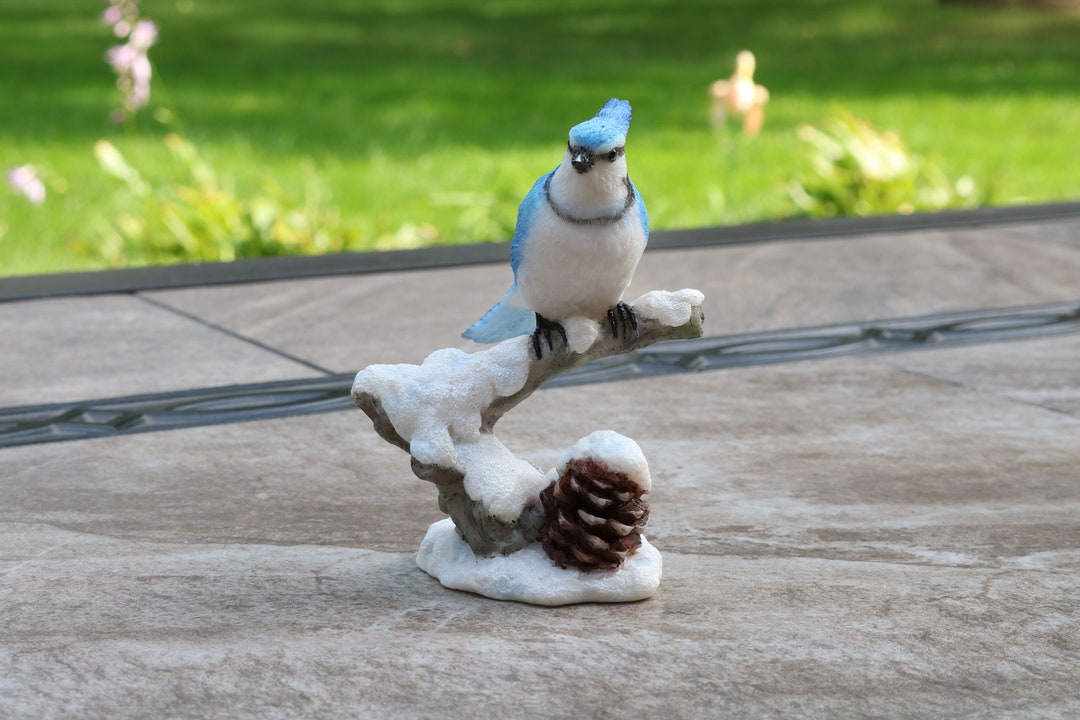 Handmade Blue Jay, Bluejay on Snowy Tree Branch, Bluejay Statue ...