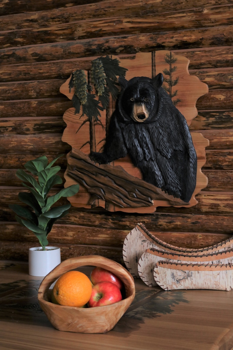 Bear on Log Intarsia Wood Wall Art Bear on Log Wood Art Bear - Etsy