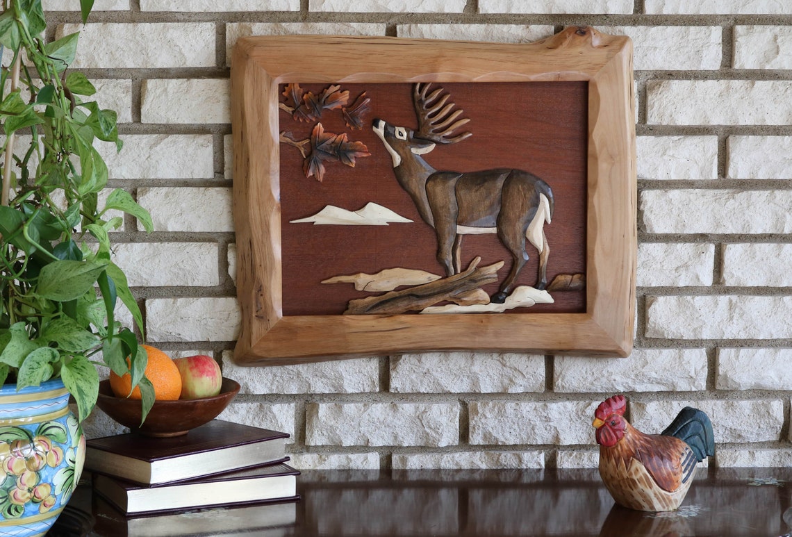 Deer Eating Leaves Intarsia Wood Wall Art Deer Eating Leaves - Etsy