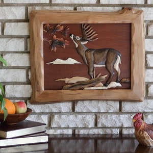 Deer Eating Leaves Intarsia Wood Wall Art, Deer Eating Leaves Intarsia ...