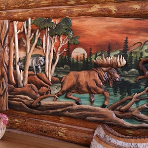 Moose and Wolf Intarsia Wood Wall Art, Moose and Wolf Intarsia Wood Art ...