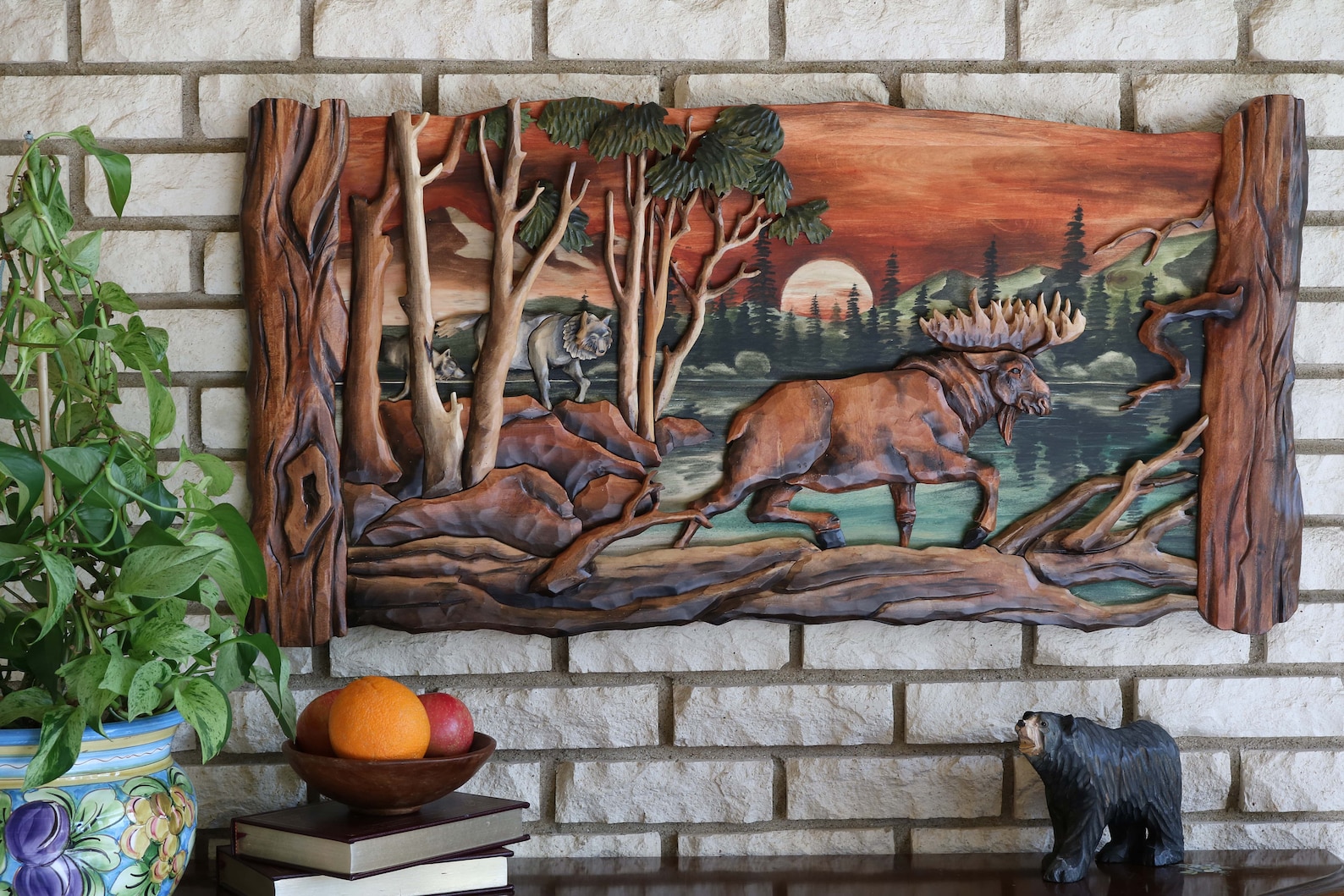 Moose and Wolf Intarsia Wood Wall Art, Moose and Wolf Intarsia Wood Art ...