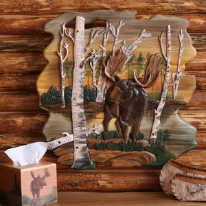 Moose Along the Lake Intarsia Wood Wall Art, Moose Along the Lake ...
