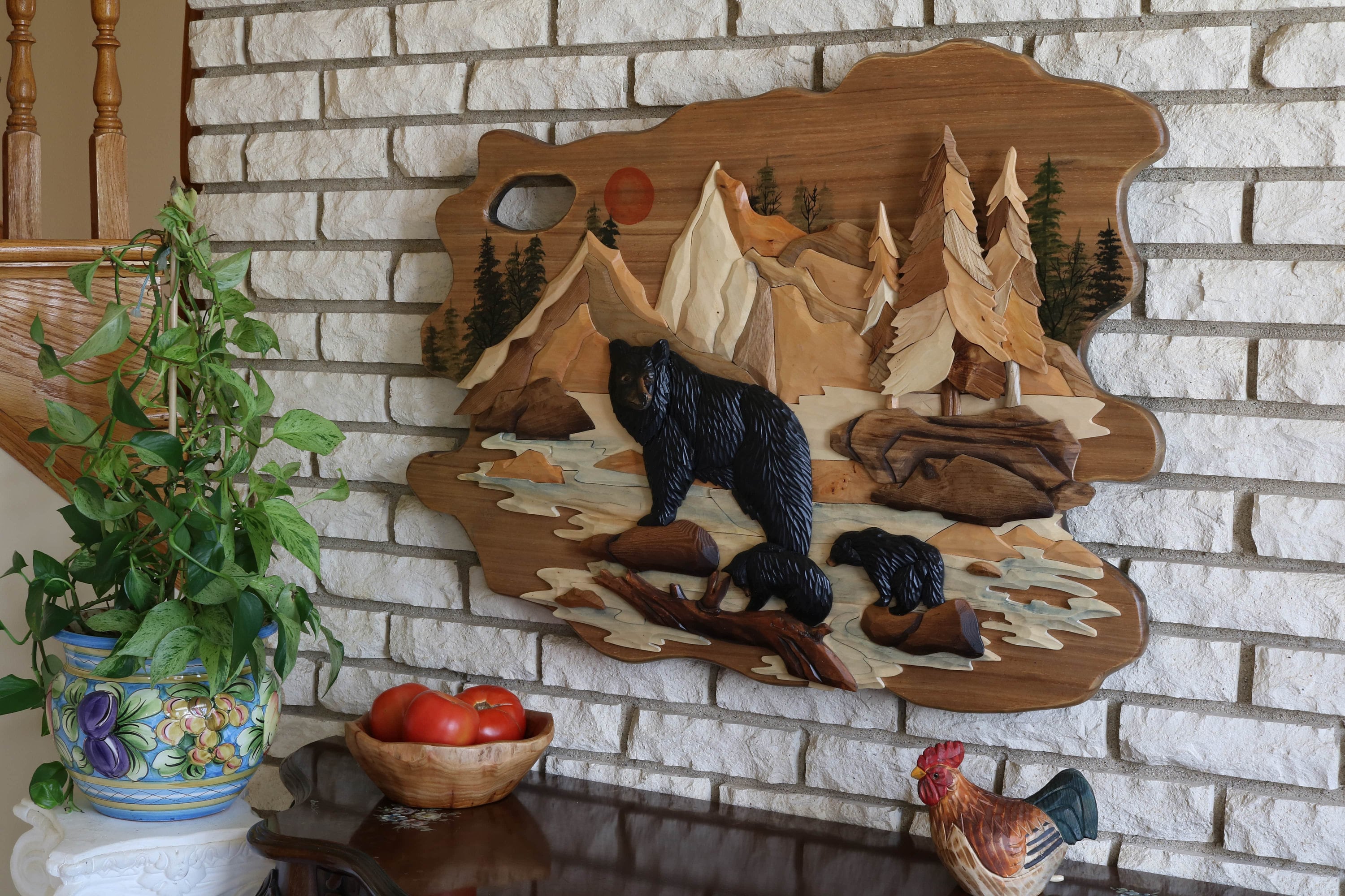 Bear Family in the River Intarsia Wood Wall Art Bear Family - Etsy