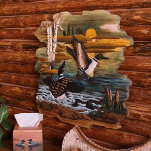 Swimming Loons Wood Wall Art, Swimming Loons Wood Art, Swimming Loons ...