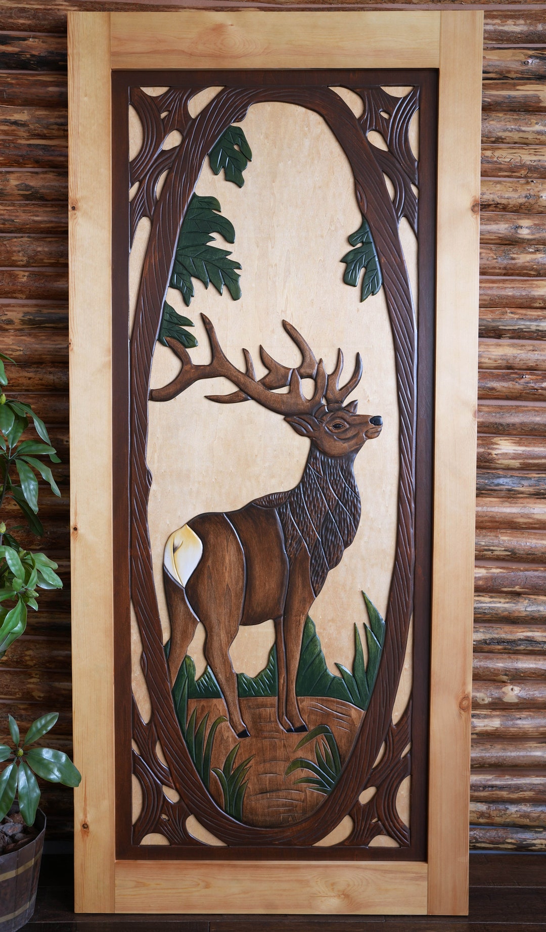 Elk Pine Door, Handmade Elk Pine Door, Handcrafted Pine Door, Elk Solid ...