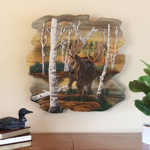 Moose Along the Lake Intarsia Wood Wall Art, Moose Along the Lake ...